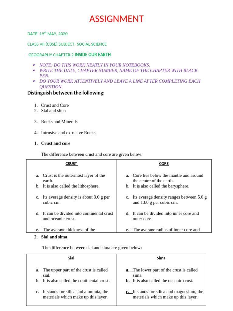 Differences in Earth's Layers and Rocks | PDF | Rock (Geology ...