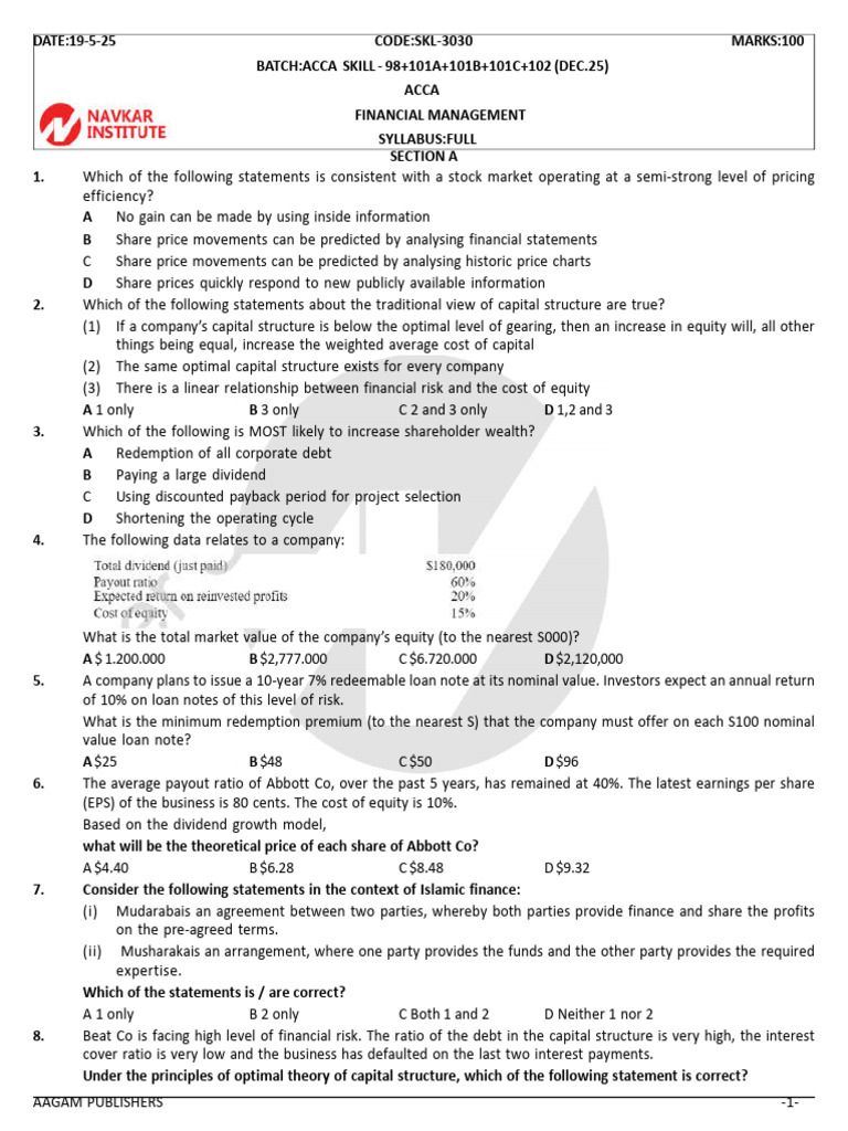 19-5-25... Acca 98-101a-101b-101c-102... skl-3030... Fm... Que | PDF | Cost Of Capital | Capital ...