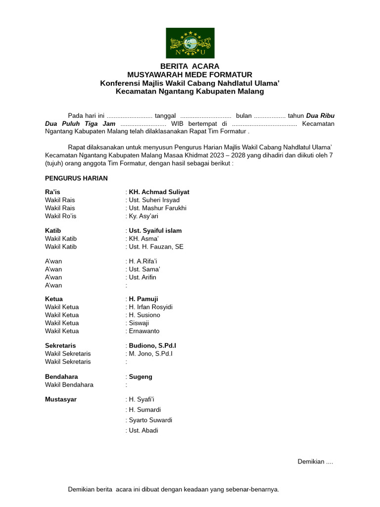 Berita Acara Sidang Made Formatur | PDF