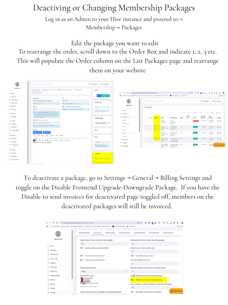 Deactiving or Changing Membership Packages | PDF