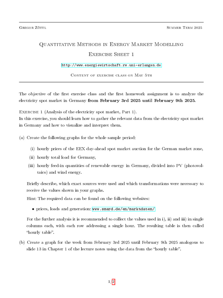 Energy Market Modelling Sheet 1 | PDF | Power Station | Data