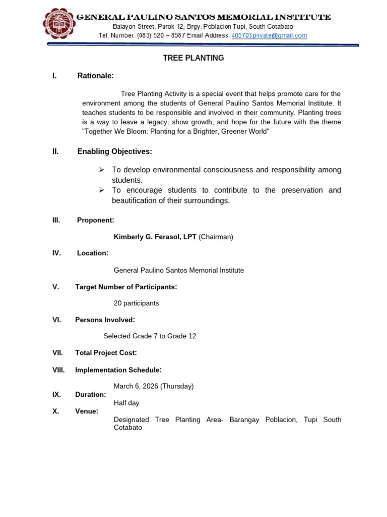 Ferasol-tree Planting Proposal | PDF