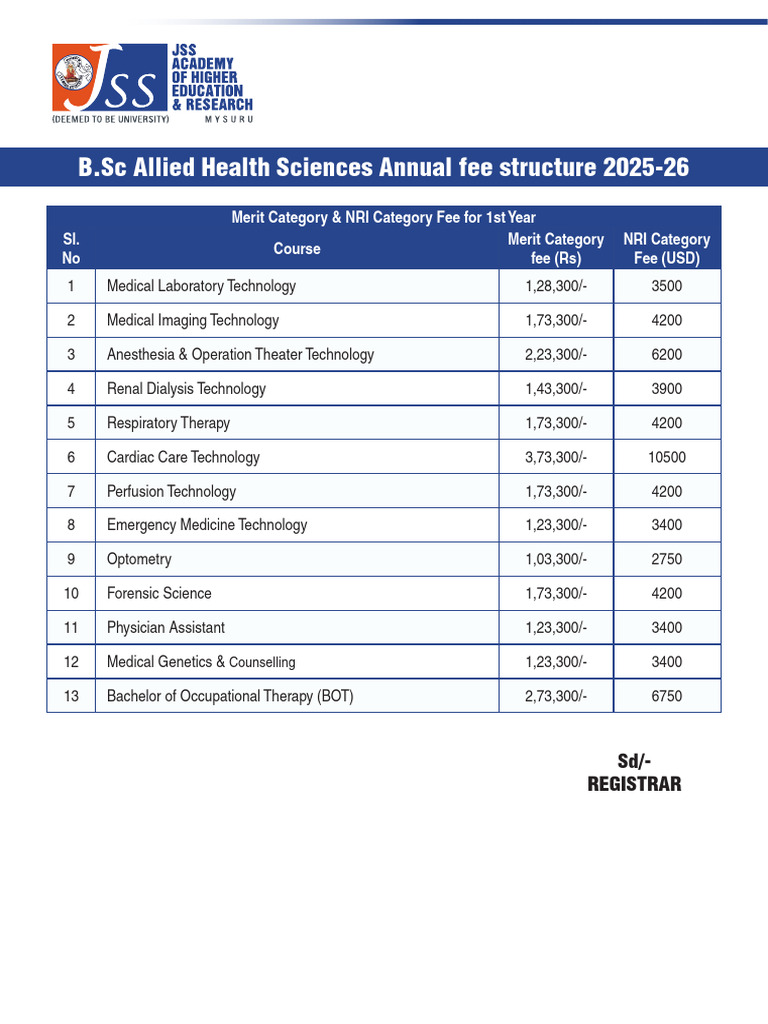 Allied Health Sciences Fee Structure 2025-26 | PDF