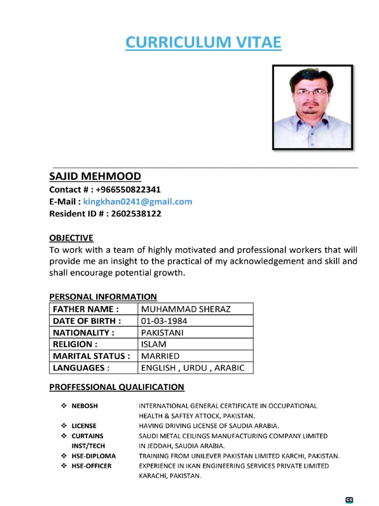 Sajid Mehmood Saudia Updated CV | PDF