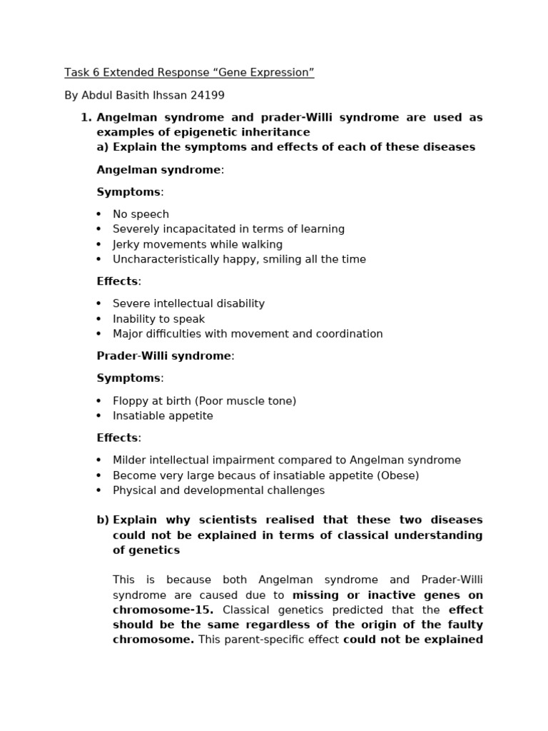 Task 6 Extended Response "Gene Expression" | PDF | Epigenetics | Gene