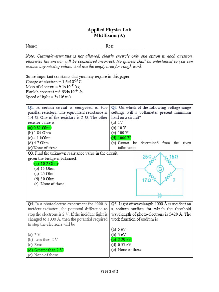 Mid Exam: Applied Physics Concepts | PDF | Photoelectric Effect ...