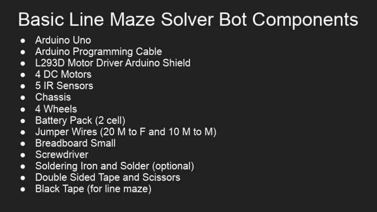 Basic Line Maze Solver Bot Components | PDF