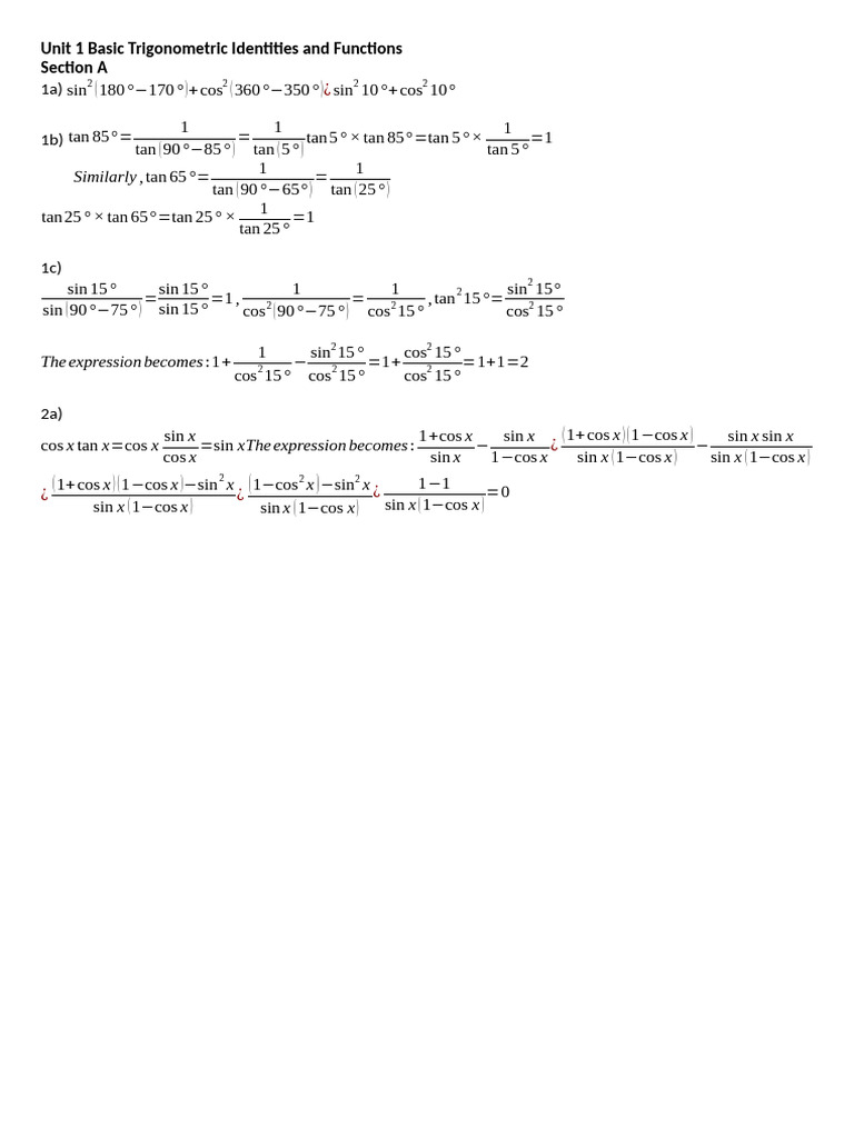 Unit 1 Trigonometric Identities & Functions Workout | PDF | Trigonometric Functions | Functions ...