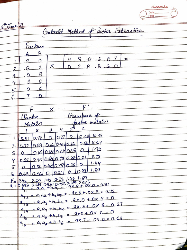 Centroid Method of Factor Extraction | PDF