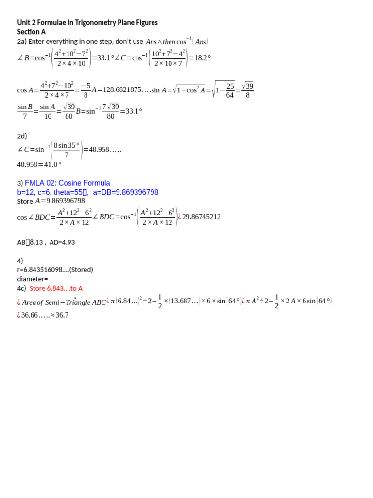 Unit 2 Trigonometry in Plane Figures Workout | PDF | Euclid | Mathematical Analysis