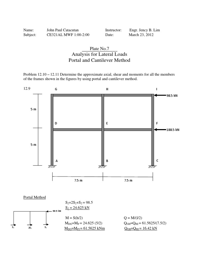 Analysis For Lateral Loads Portal and Cantilever Method: Plate No.7 ...