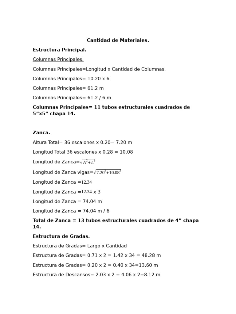 Cantidad de Materiales Gradas | PDF