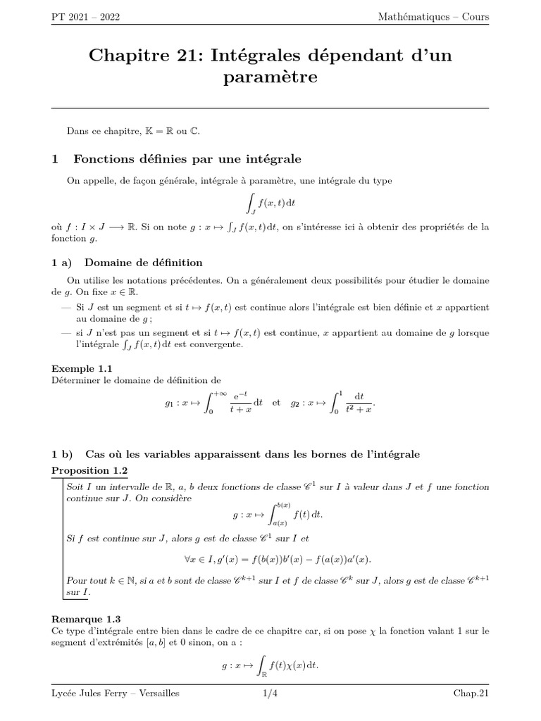Intégrales à Paramètre en Mathématiques | PDF | Intégral | Intervalle ...