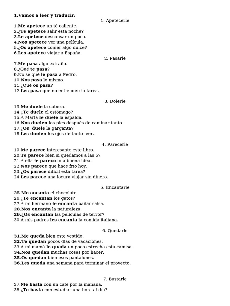 Verbos Tipo Gustar | PDF