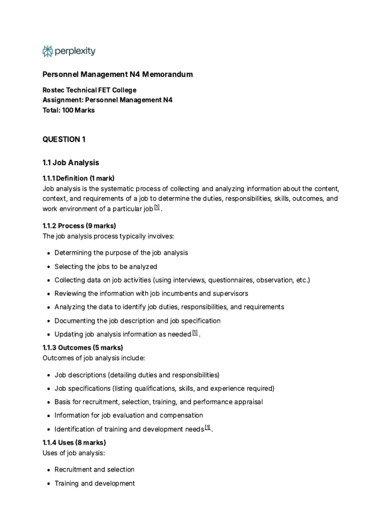Personnel Management N4 Memorandum | PDF | Workplace | Employee Relations