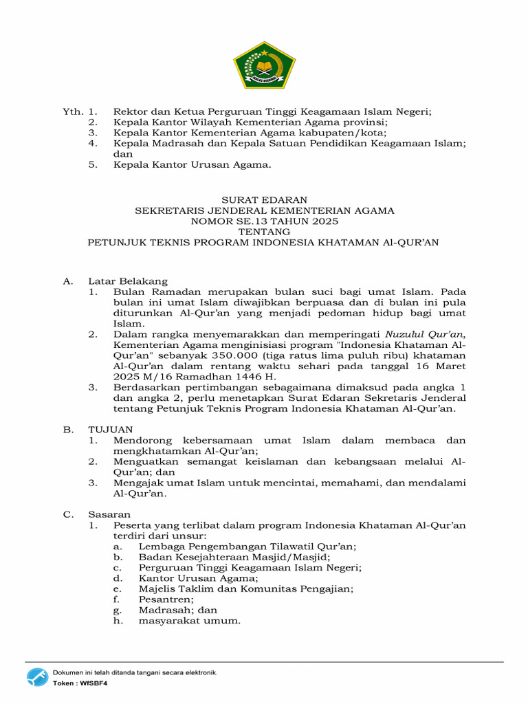 Surat Edaran Sekjen SE13 | PDF
