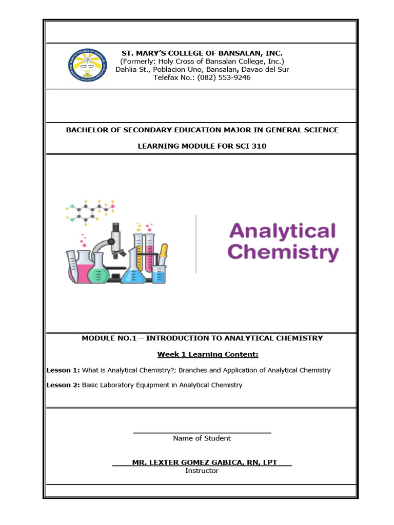 Introduction to Analytical Chemistry Module | PDF | Analytical ...