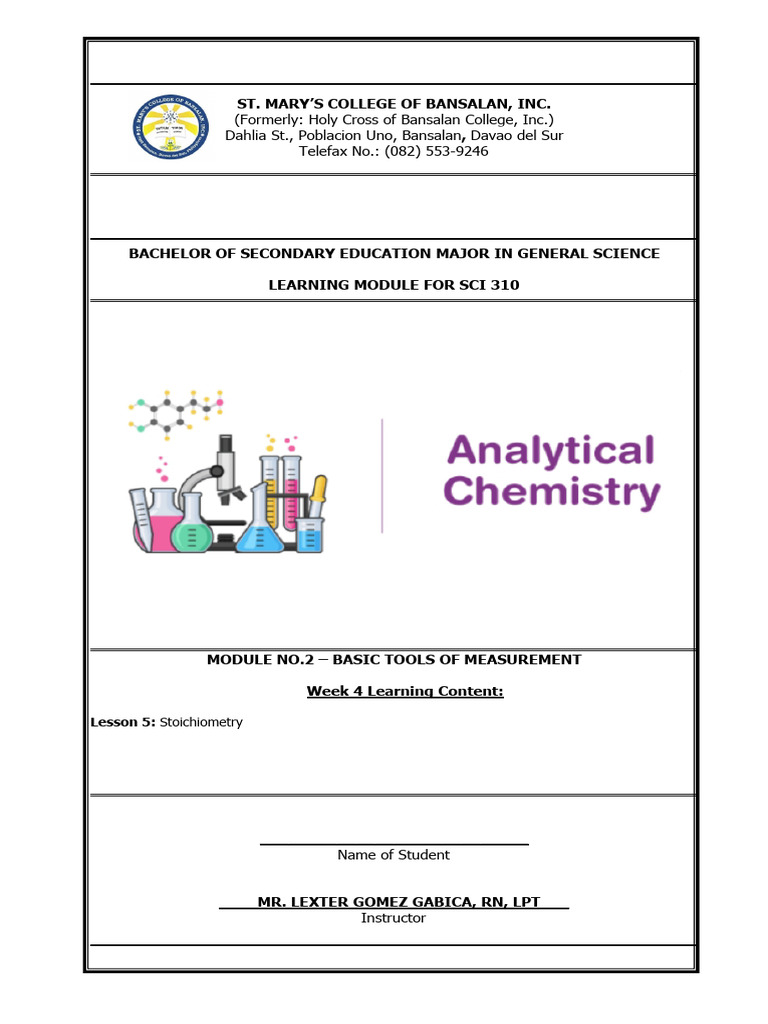 WEEK-4-MODULE-2-Part-3-Analytical-Chemistry | PDF | Stoichiometry | Molecules