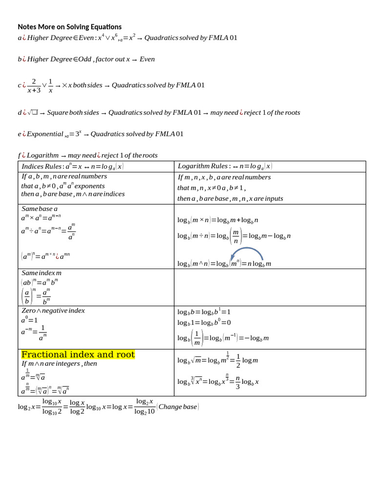 Unit 4 Solving Equations Notes | PDF | Logarithm | Quadratic Equation