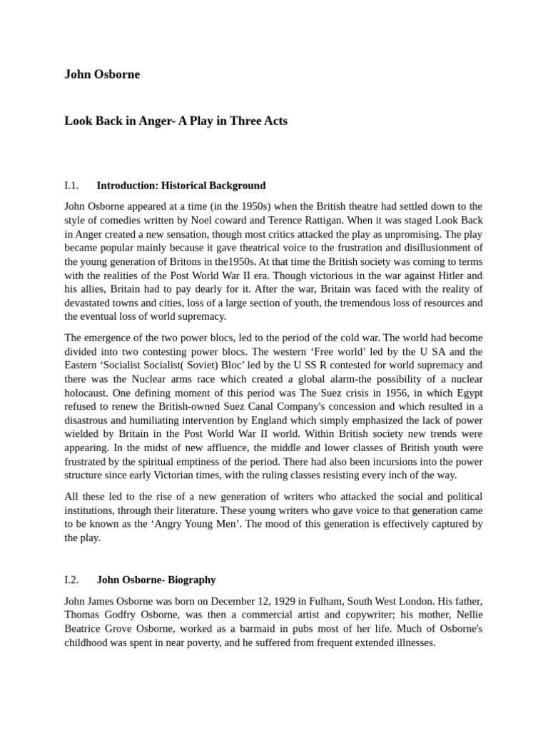 John Osborne's Look Back in Anger Analysis | PDF