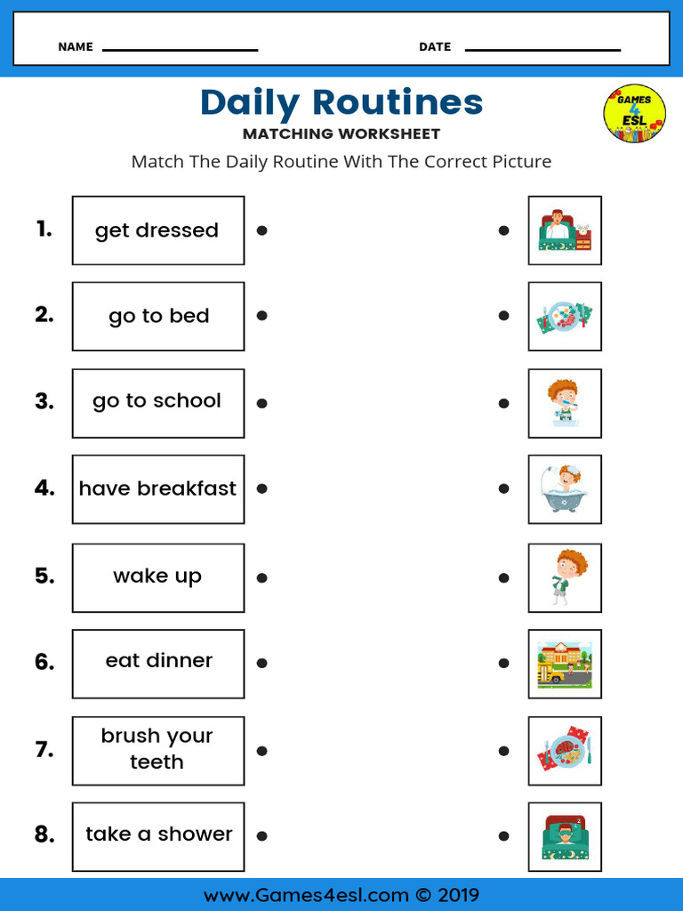 Daily Routine Worksheet Matching Worksheet | PDF