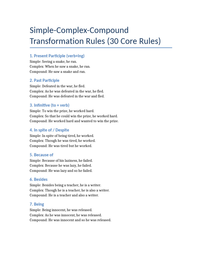 Simple-Complex-Compound Transformation 30 Rules | PDF | Language ...