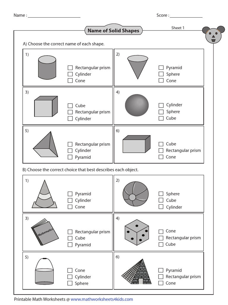 Solid Shapes Identification Worksheet | PDF | Shape | Polytopes