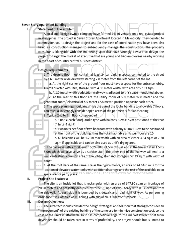 Seven-Storey Apartment Design Brief | PDF | Concrete | Cement