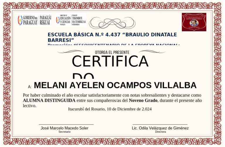 Diploma de Alumna Distinguida 2024 | PDF