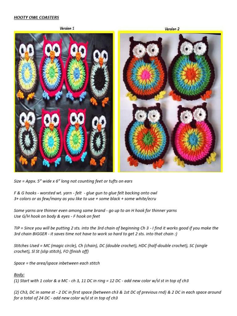 Hooty Owl Coasters | PDF | Crochet | Crafts