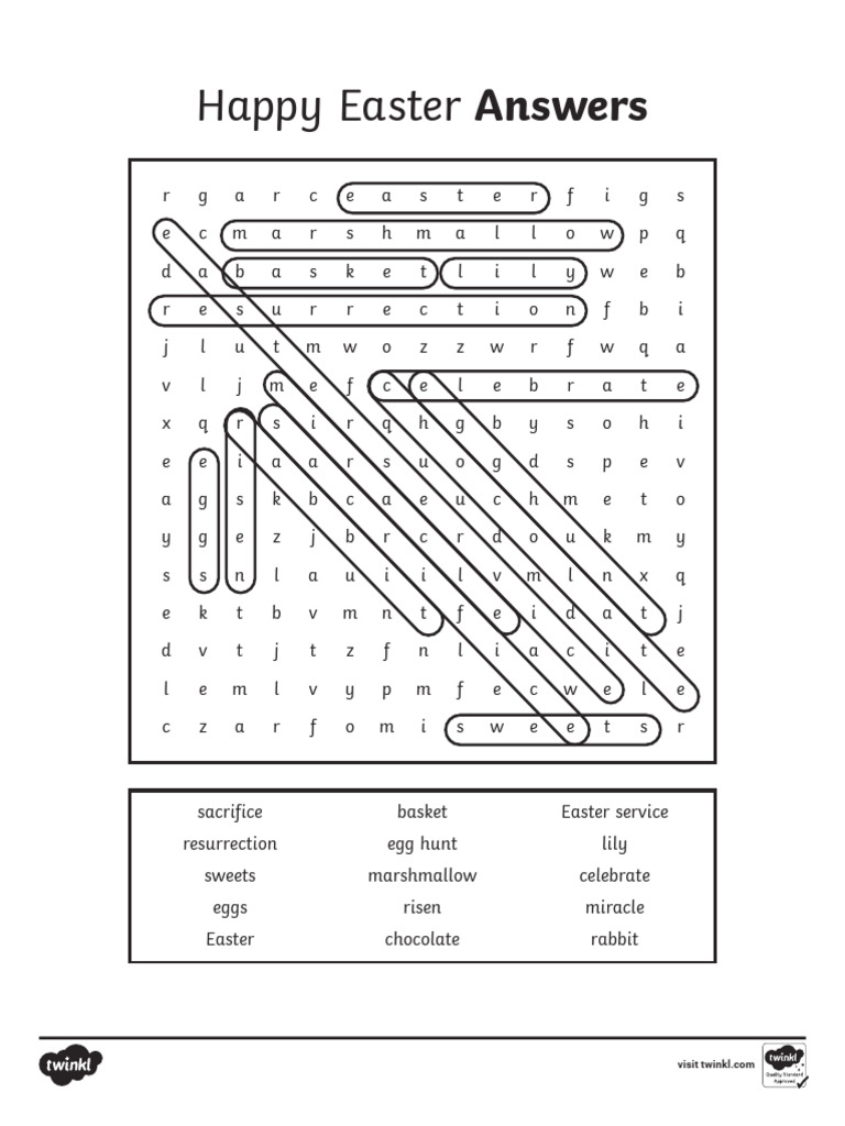 Answers Happy Easter Word Search For 3rd-5th Grade | PDF