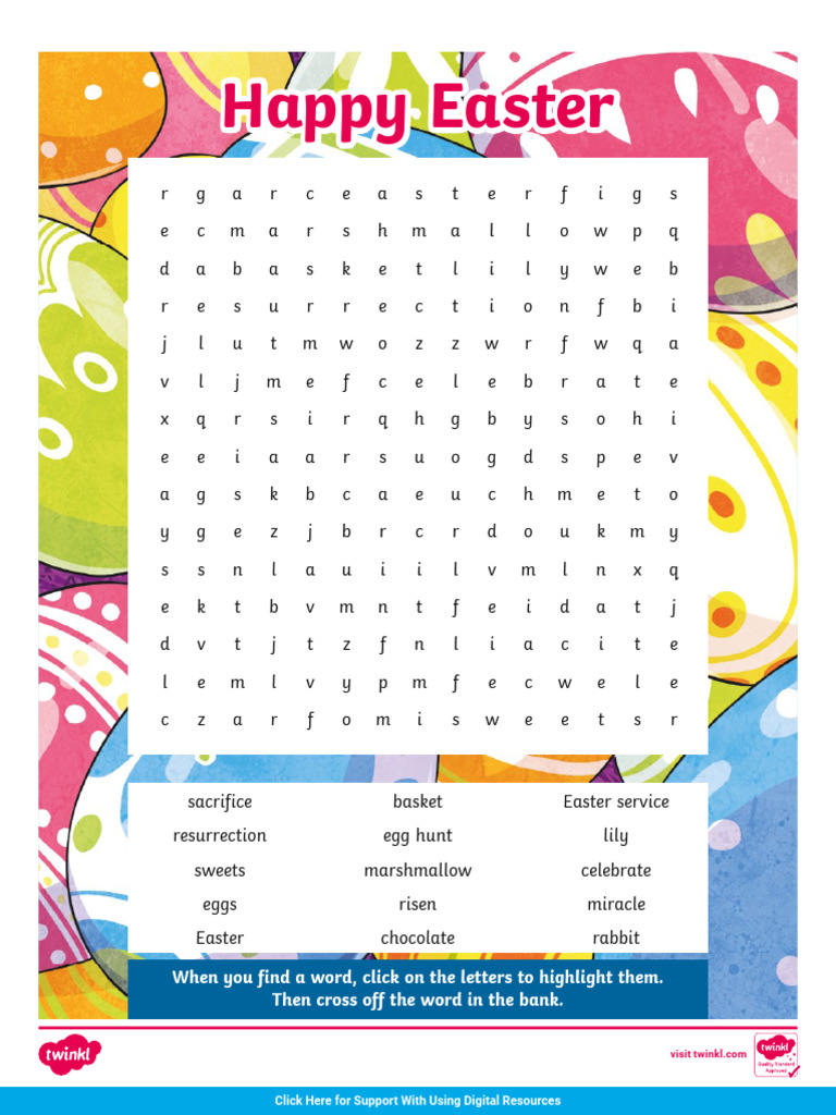 Digital Happy Easter Word Search For 3rd-5th Grade | PDF | Easter ...