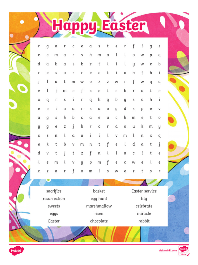 Color Happy Easter Word Search For 3rd-5th Grade | PDF