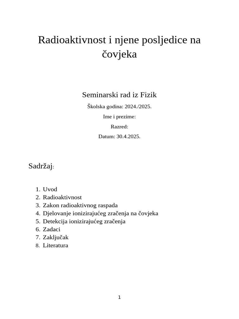 Radioaktivnost I Njene Posljedice Na Čovjeka | PDF