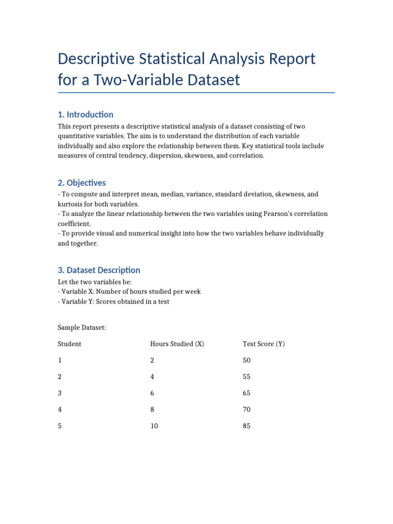 Two Variable Descriptive Analysis Report | PDF | Skewness | Statistics