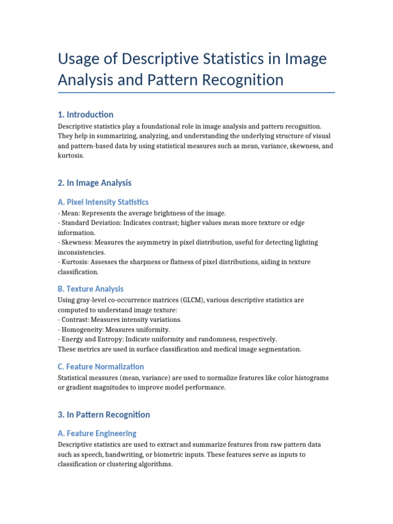 Descriptive Statistics in Image and Pattern Recognition | PDF ...