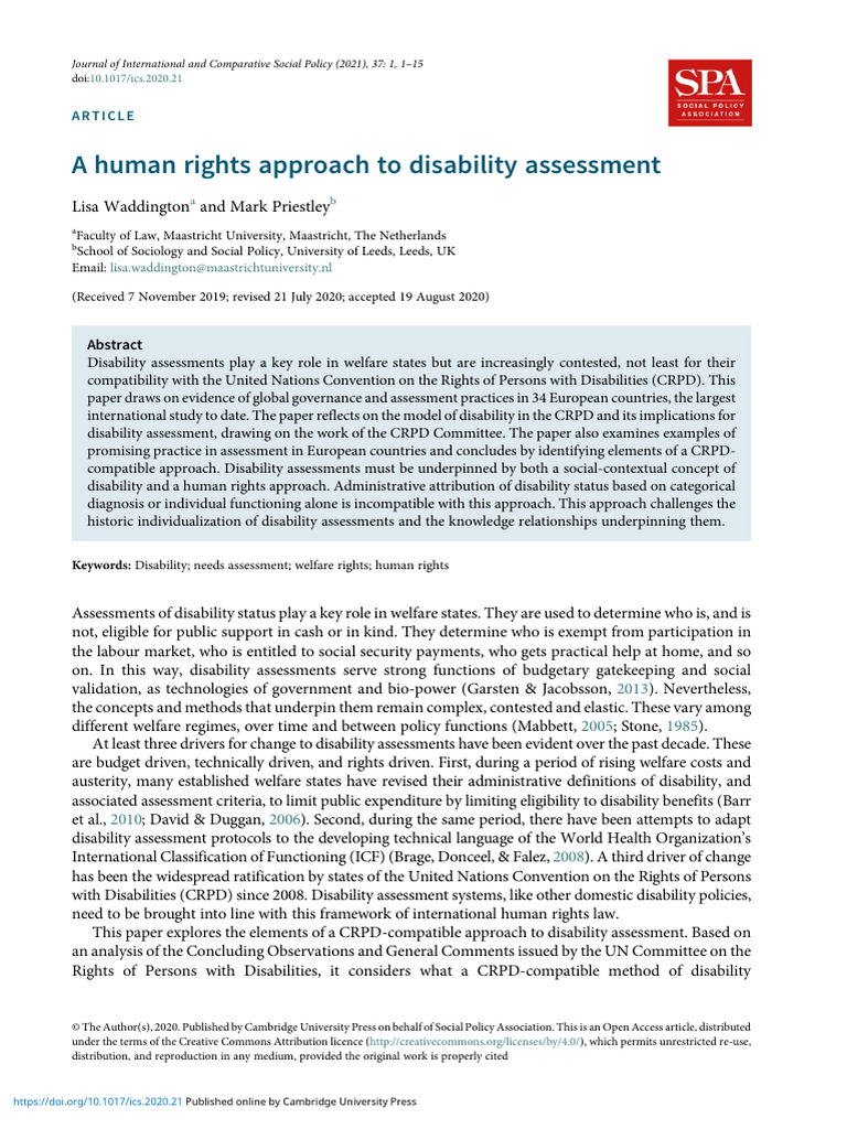 Human Rights Approach To Disability Assessment | PDF | Cost Of Living ...