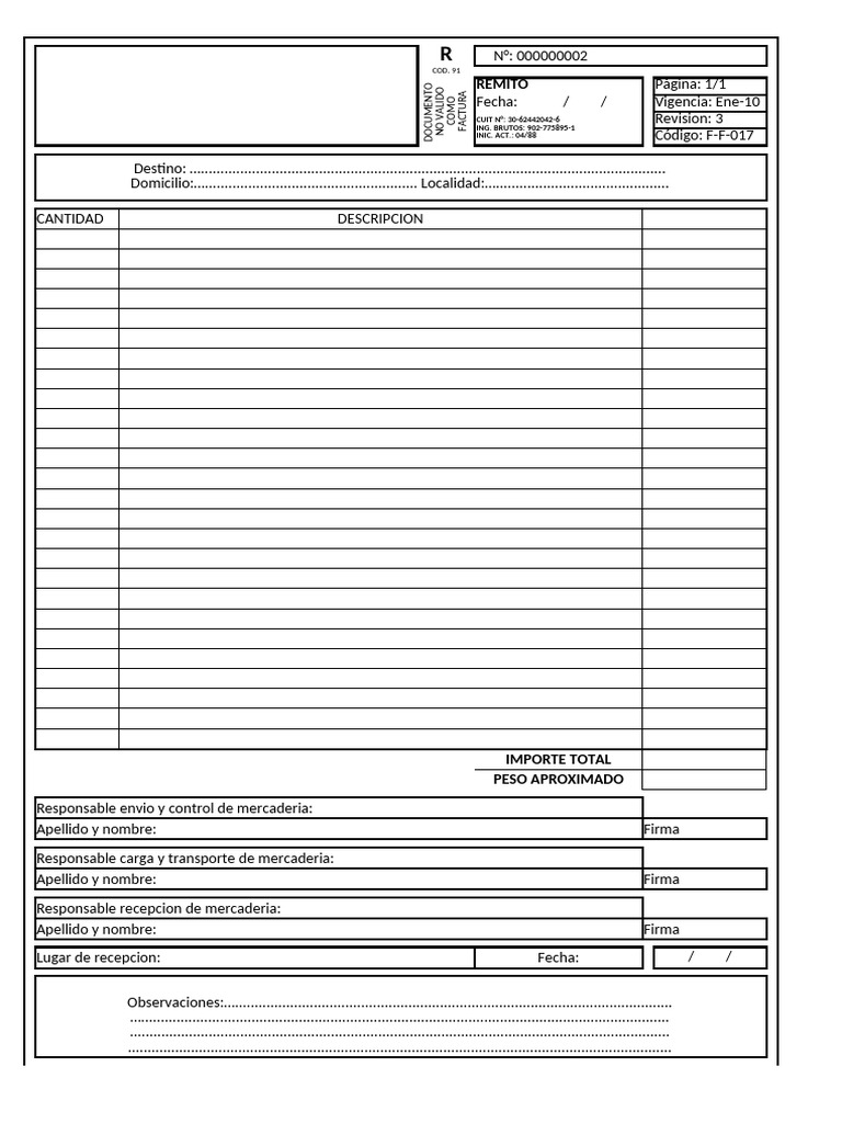 Plantilla Remito | PDF
