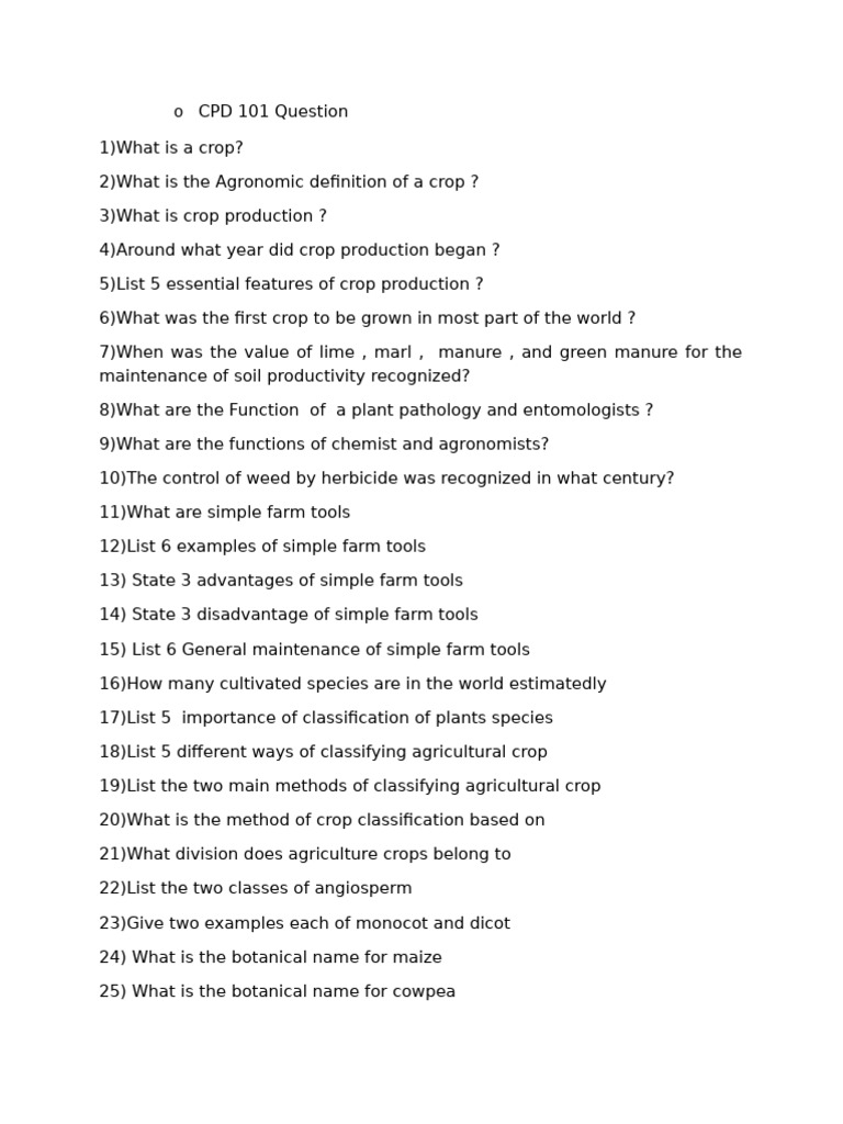 CPD 101 Questions and Answers | PDF | Agricultural Machinery | Agriculture