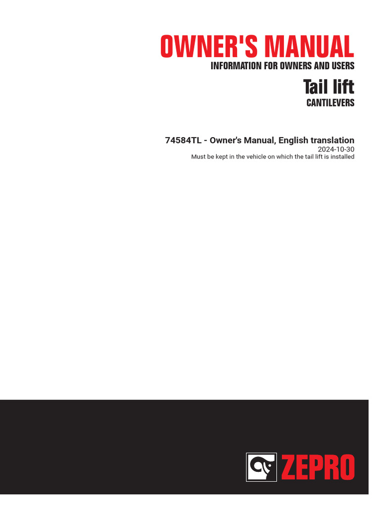 Tail Lift Owner's Manual - English Guide | PDF | Elevator | Valve