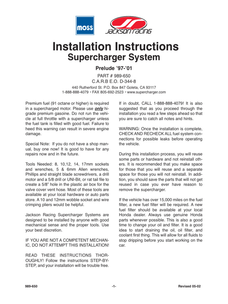 Jackson Racing Supercharger Instalation Manual | PDF | Throttle ...