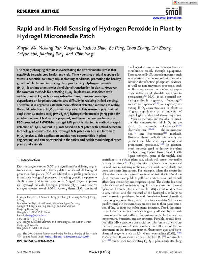Small - 2024 - Wu - Rapid and In%E2%80%90Field Sensing of Hydrogen ...