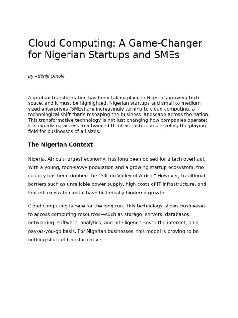 BD - Cloud Computing - A Game-Changer For Nigerian Startups and SMEs | PDF | Cloud Computing ...