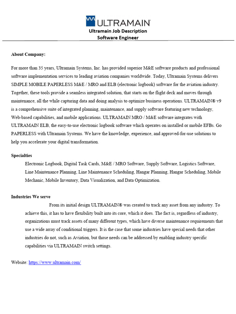 USI - CJB - Job Description - Software Engineer | PDF | Software Development | Computing