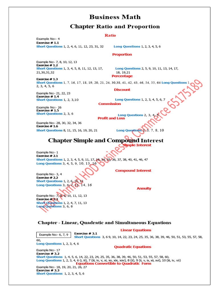 Business Math Important 2025 | PDF | Mathematical Concepts ...