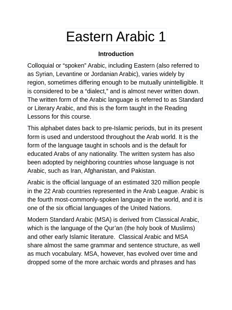 Eastern Arabic 1 | PDF | Arabic | Dialect