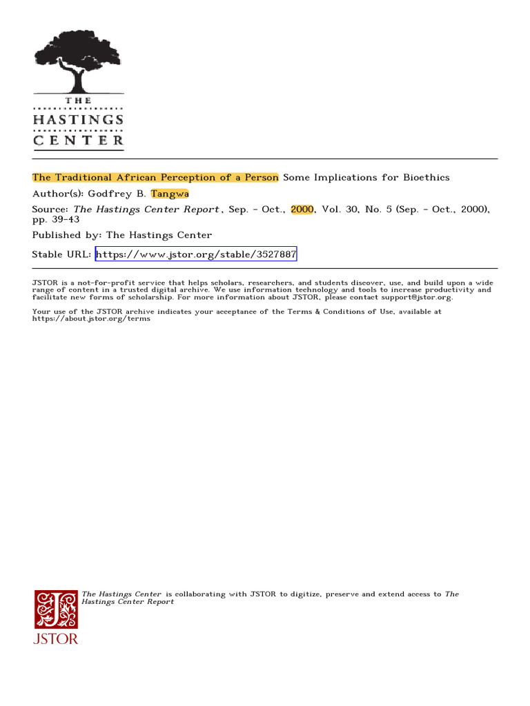 Tangwa TraditionalAfricanPerception 2000 | PDF | Idea | Bioethics