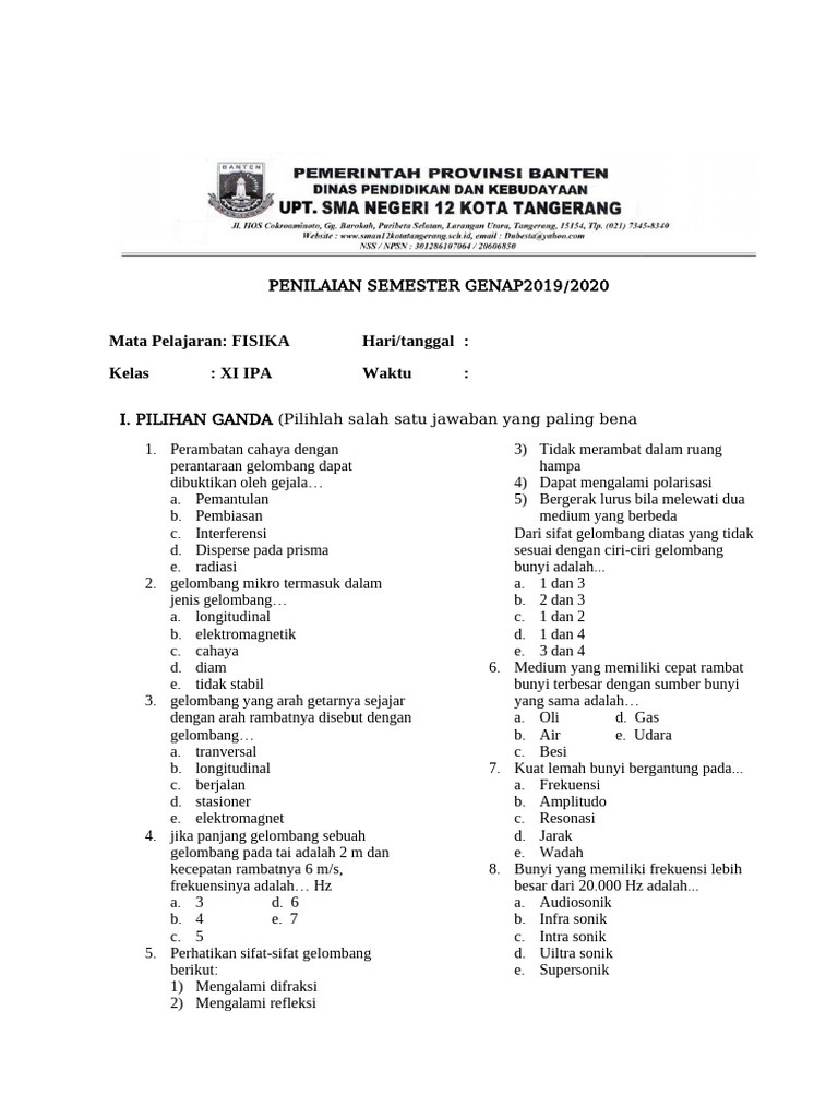 Soal Uas 11 Sem 2 Fisika Dubesta | PDF