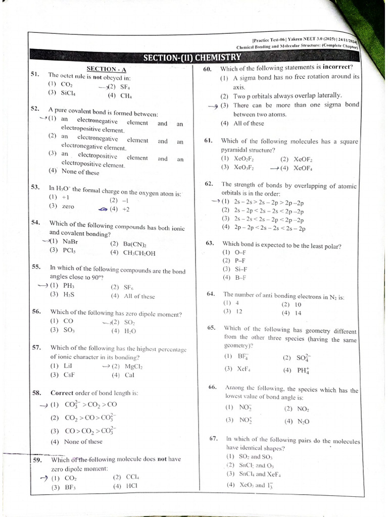 Chemical Bonding Physics Whalla 06 - Question Practice | PDF