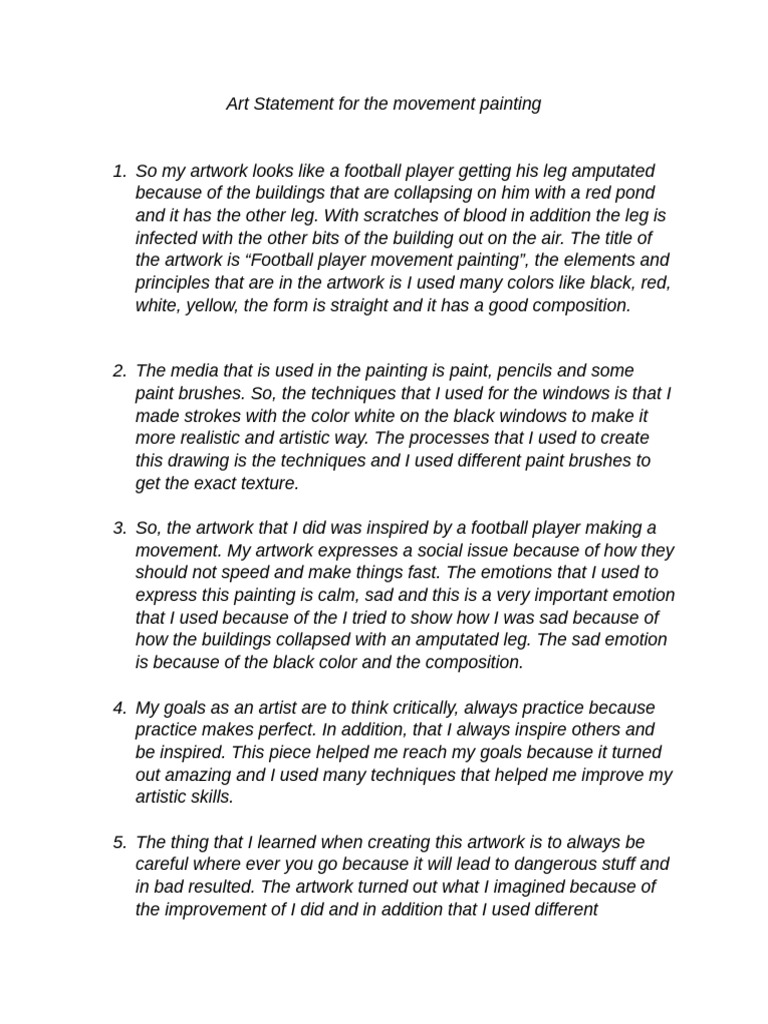 Art Statement For The Movement Painting | PDF